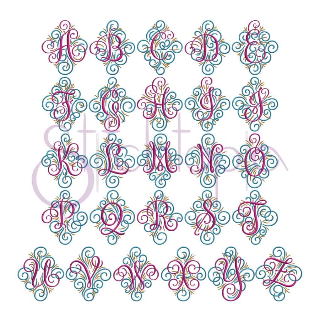 Digital monogram font Adorn solo monogram embroidery font | Stitchtopia