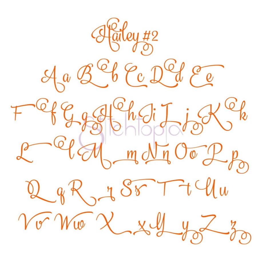 Hailey Embroidery Font #2 - .5" 1" 1.5" 2" 2.5" 3" - Stitchtopia