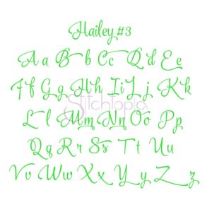 Hailey Embroidery Font #3 - .5" 1" 1.5" 2" 2.5" 3" - Stitchtopia