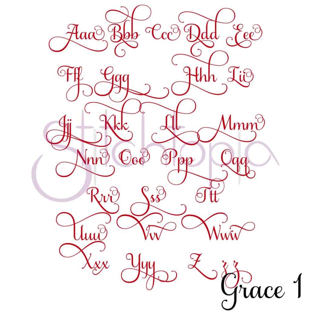 Grace Embroidery Font Bundle #1-6 - 1" 1.5" 2" 2.5" 3" 4" - Stitchtopia