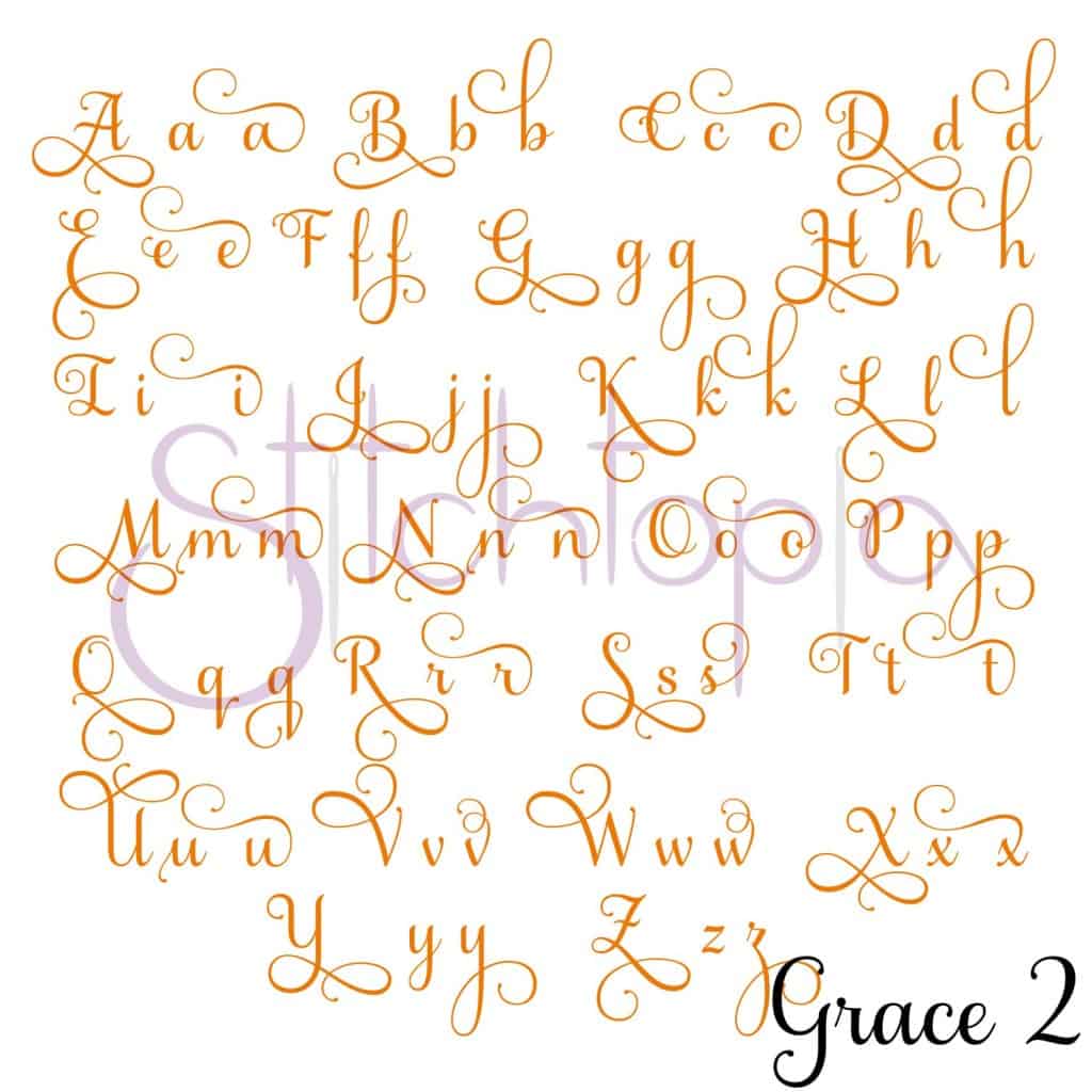 Grace Embroidery Font Bundle #1-6 - 1" 1.5" 2" 2.5" 3" 4" - Stitchtopia