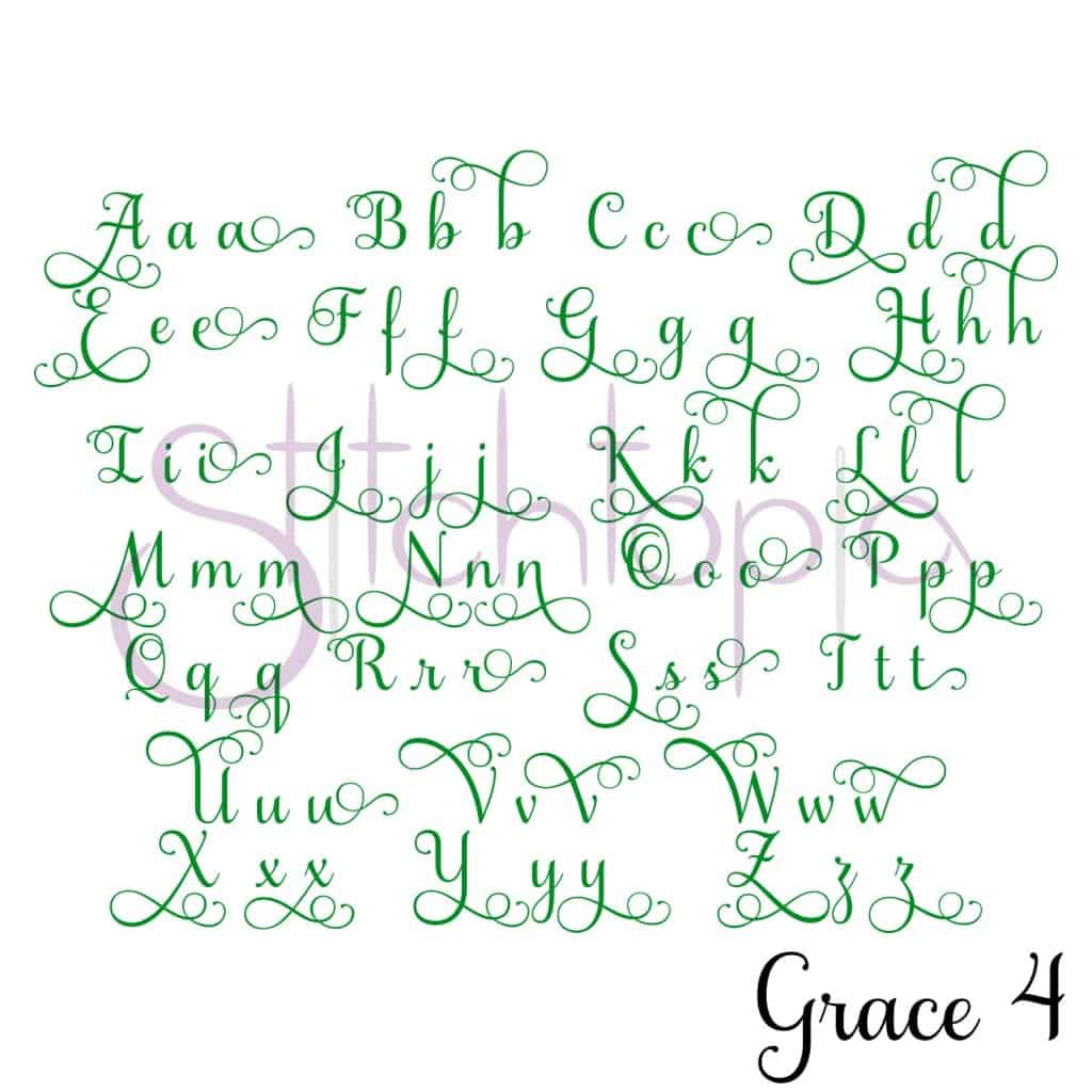 Grace Embroidery Font Bundle #1-6 - 1" 1.5" 2" 2.5" 3" 4" - Stitchtopia