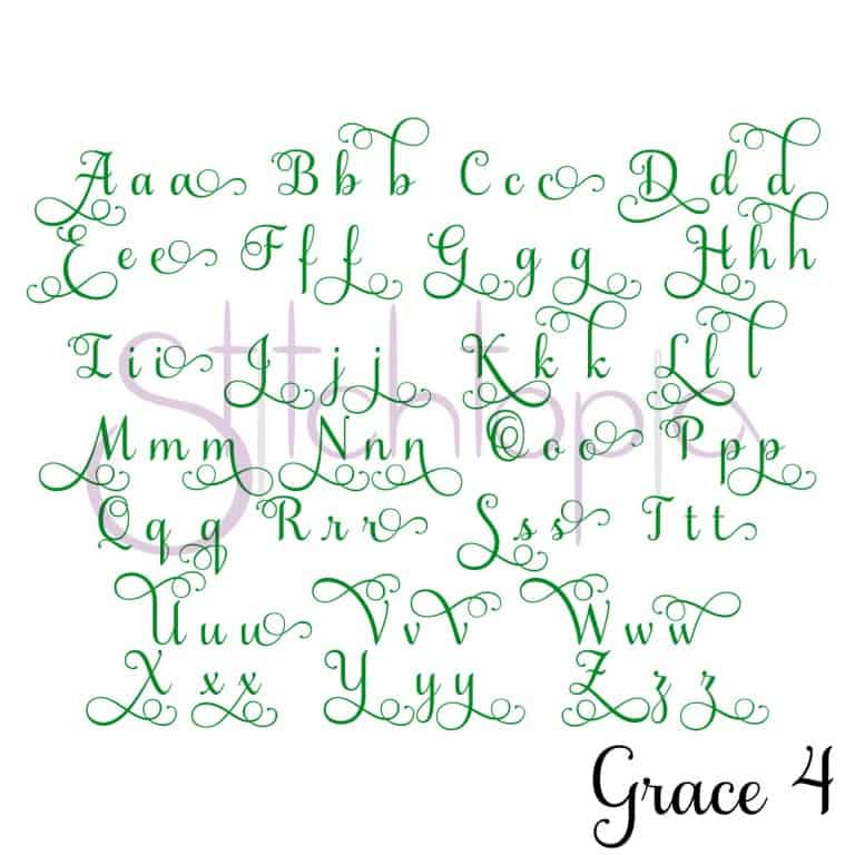 Grace Embroidery Font Bundle #1-6 - 1" 1.5" 2" 2.5" 3" 4" - Stitchtopia