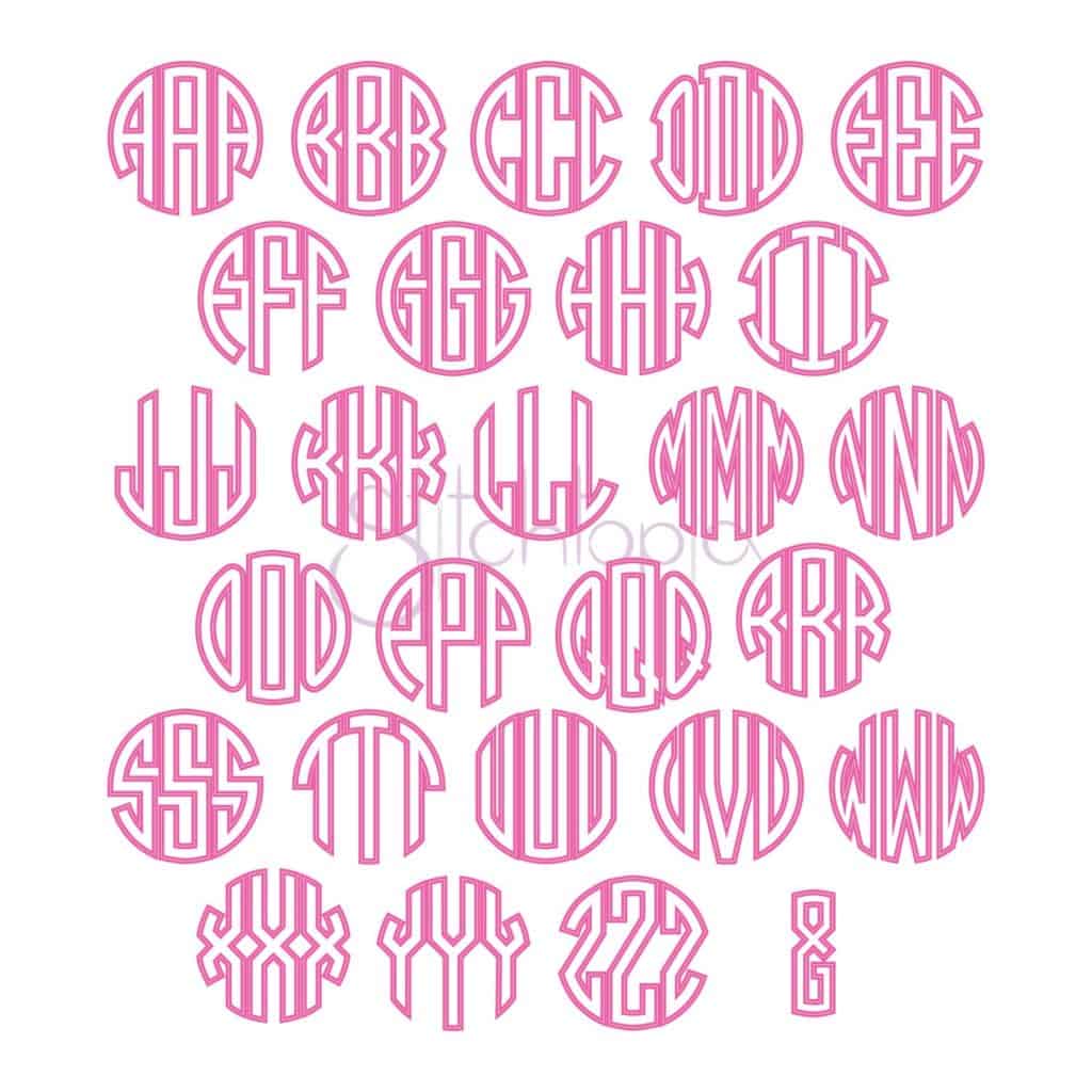 Circle 3-Letter Applique Monogram with Bean Stitch 3", 3.5", 4 ...