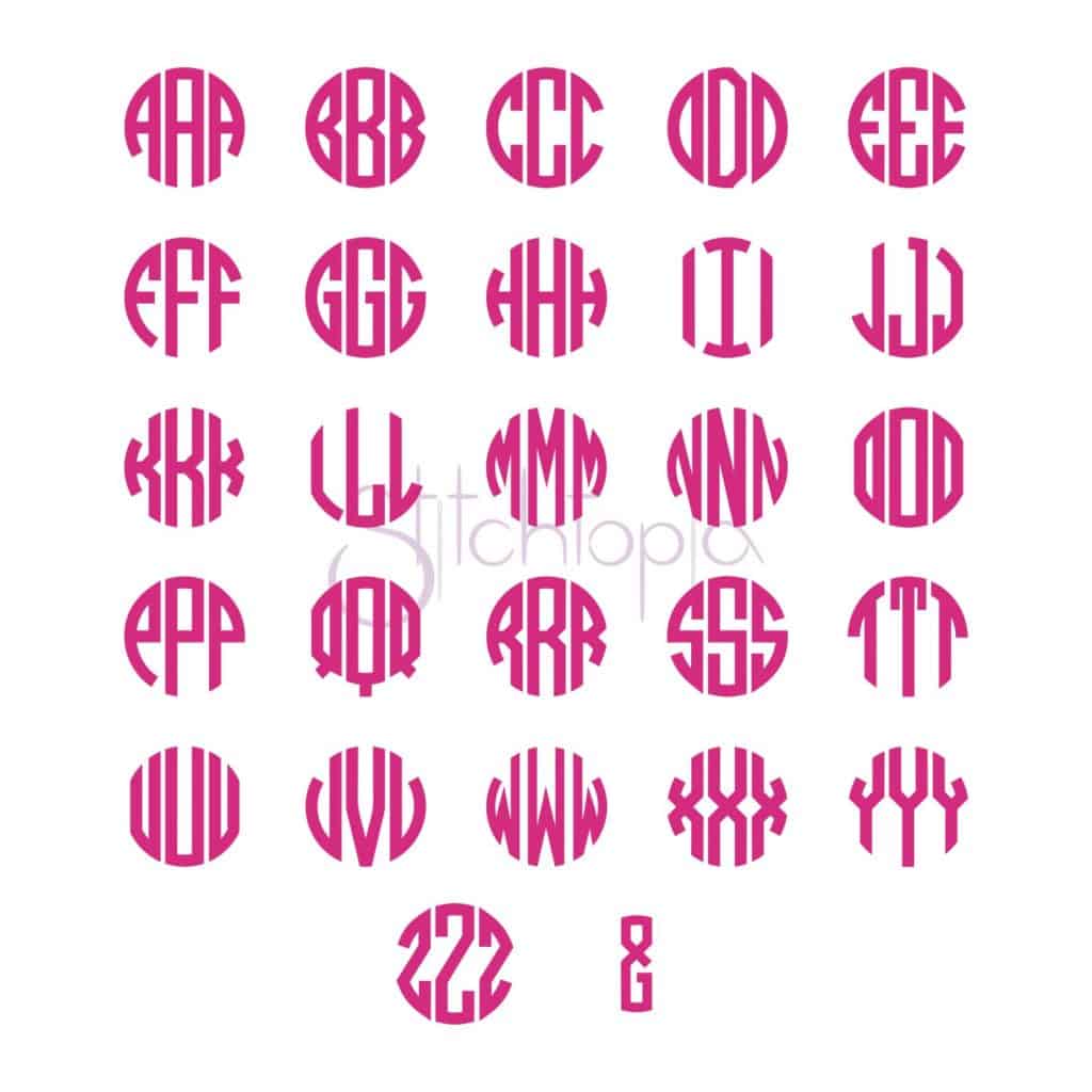 Circle monogram font 3 letter circle font instant download | Stitchtopia