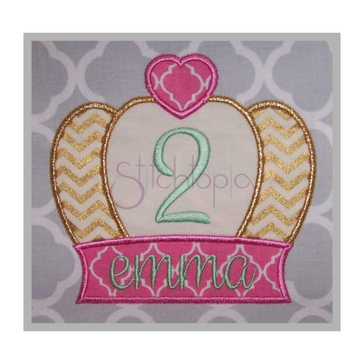 Crown Applique Design with Heart - Stitchtopia