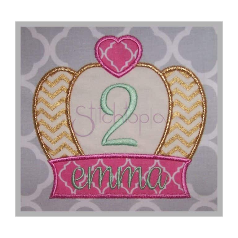 Crown Applique Design with Heart - Stitchtopia