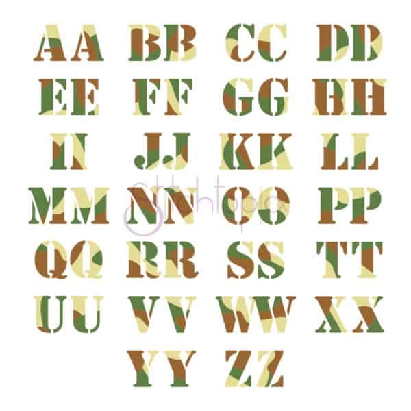 Camouflage embroidery alphabet Army filled embroidery font | Stitchtopia