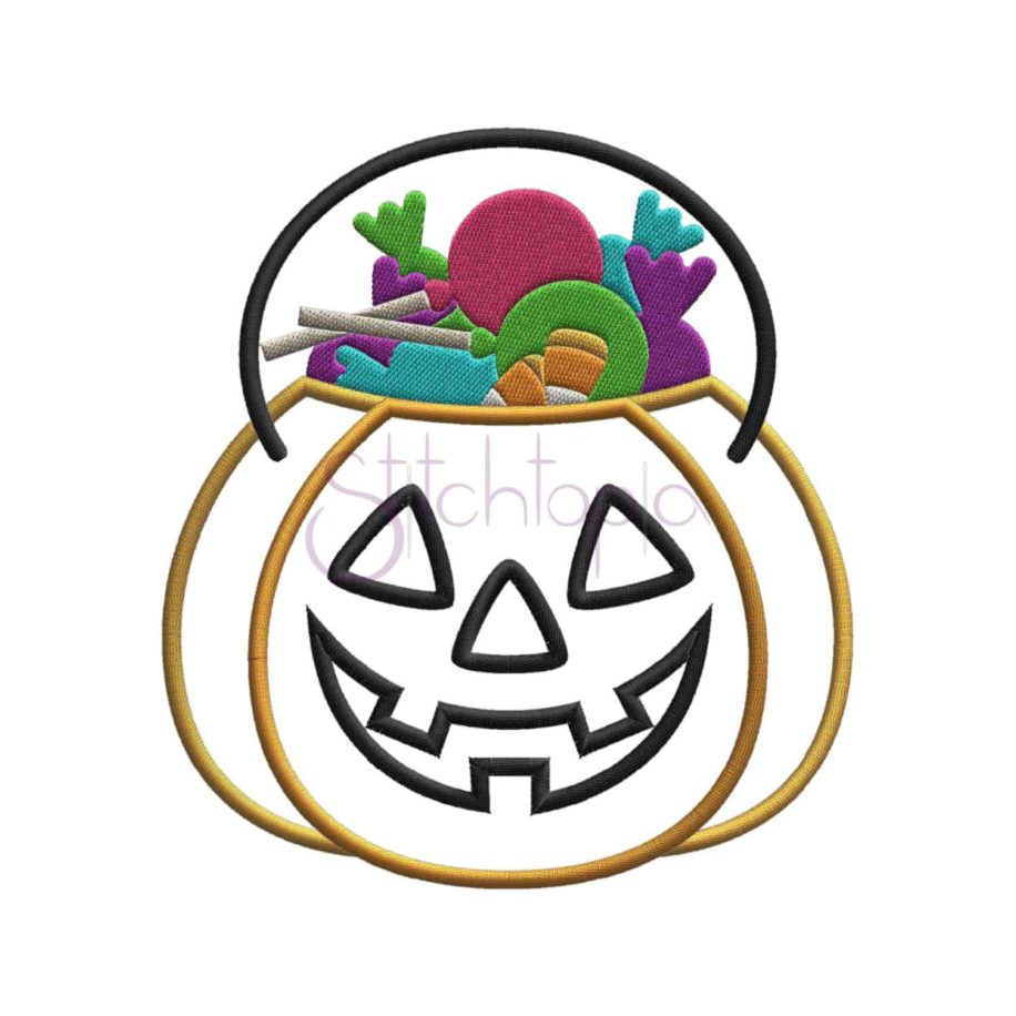 Halloween Jack O'Lantern Candy Bucket Applique Design - Stitchtopia