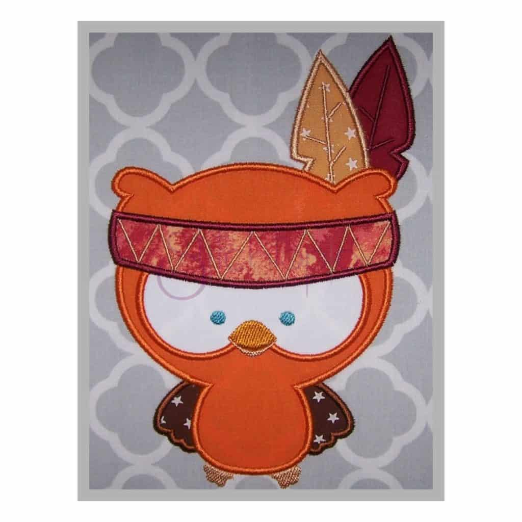 Fall Owl Native American Indian Applique Design - Stitchtopia