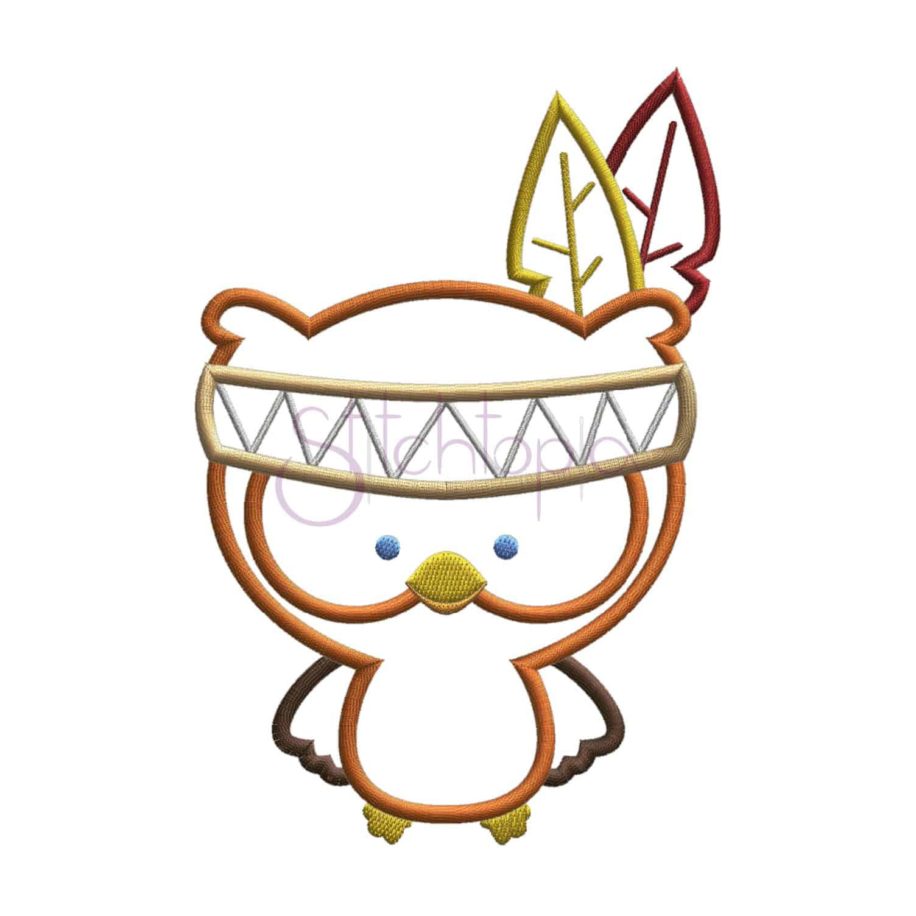 Fall Owl Native American Indian Applique Design - Stitchtopia