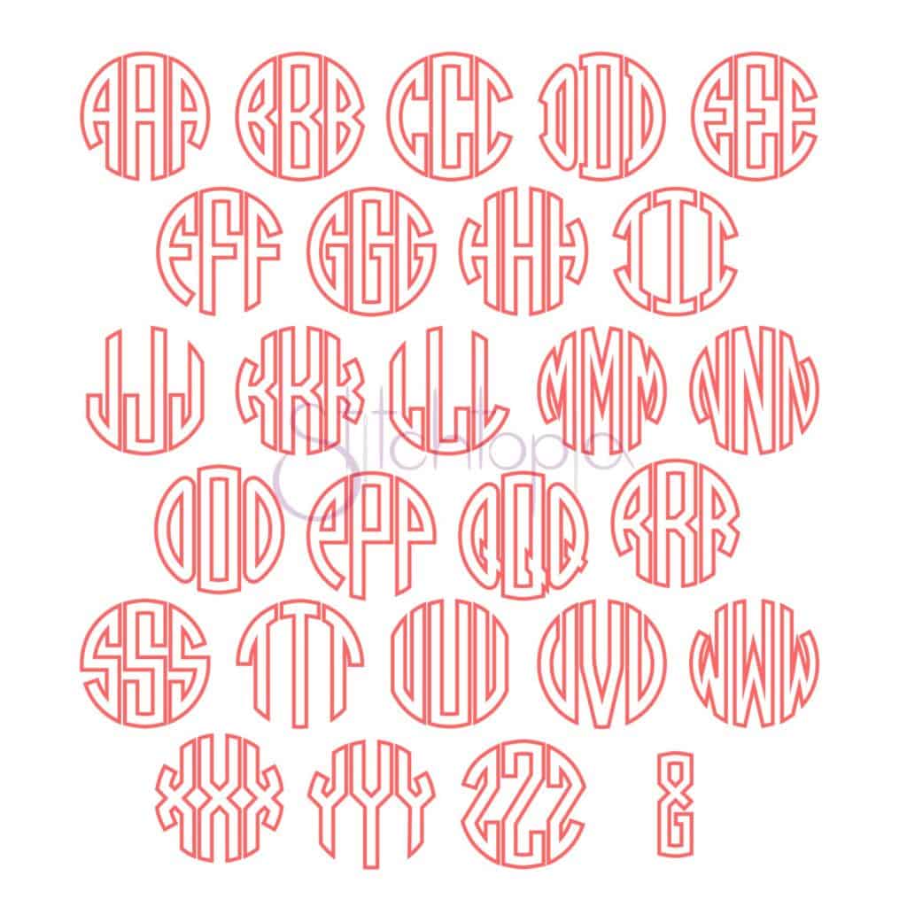 Circle 3-Letter Applique Monogram Satin 3", 3.5", 4" - Stitchtopia