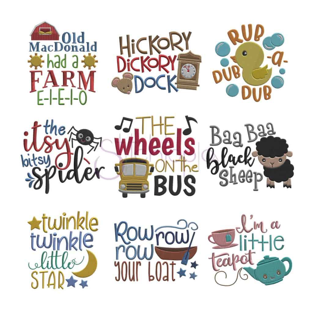 Nursery Rhymes Embroidery Design Set - Stitchtopia