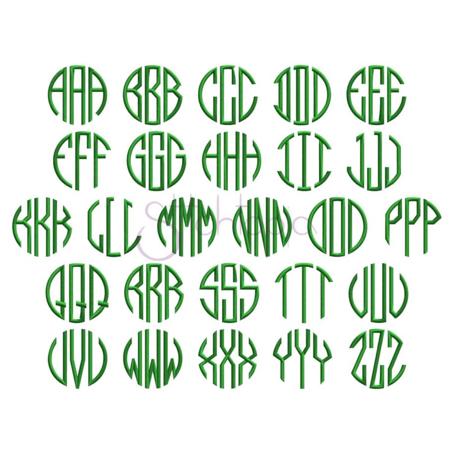 Circle 3-Letter Monogram Font Thin 3" 4" 5" 6" 7" 8" - Stitchtopia