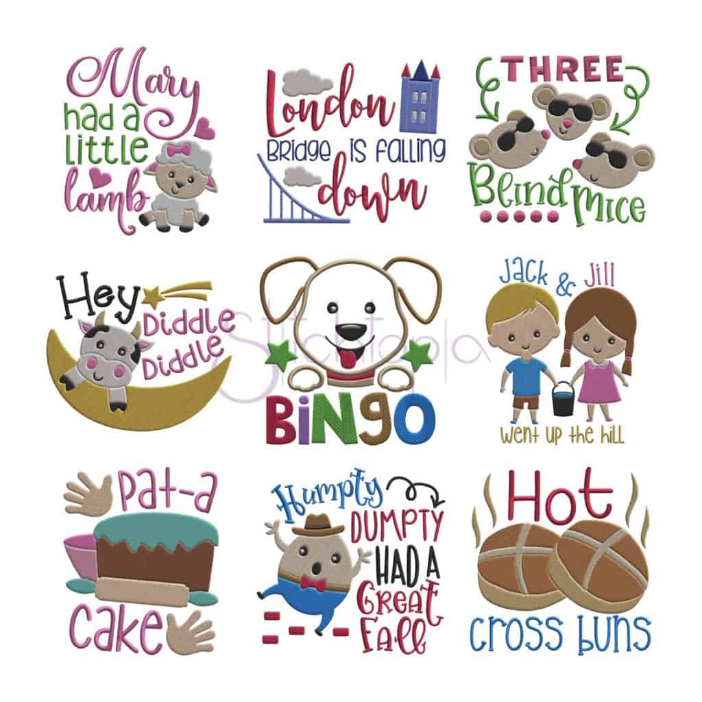 Nursery Rhymes Embroidery Design Set #2 - Stitchtopia