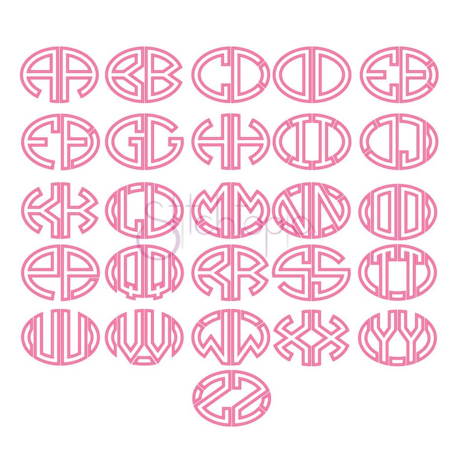 Oval 2-Letter Applique Monogram Font - Medium - 3 Sizes - Stitchtopia