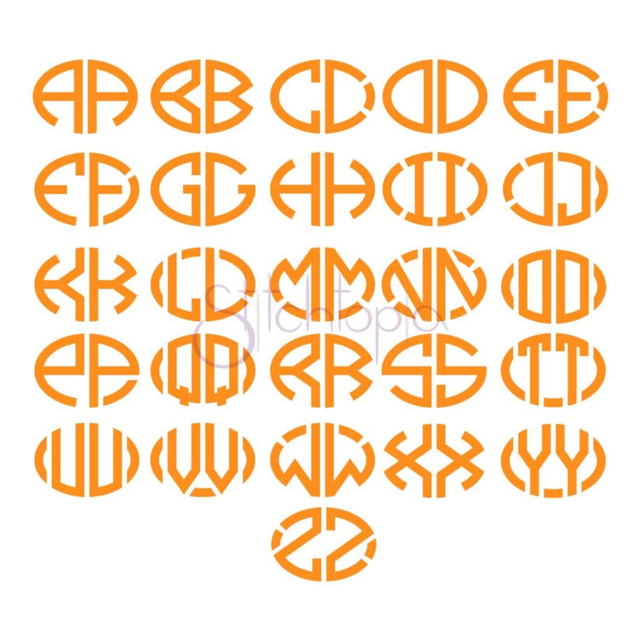 Oval 2-Letter Monogram Font - Small - 5 Sizes - Stitchtopia