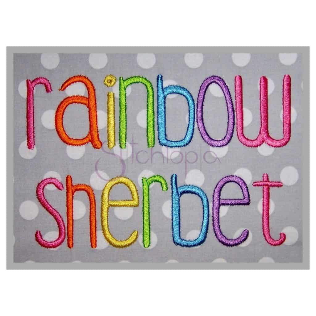 Rainbow Sherbet Embroidery Font - .75" 1" 1.5" 2" 2.5" 3" - Stitchtopia