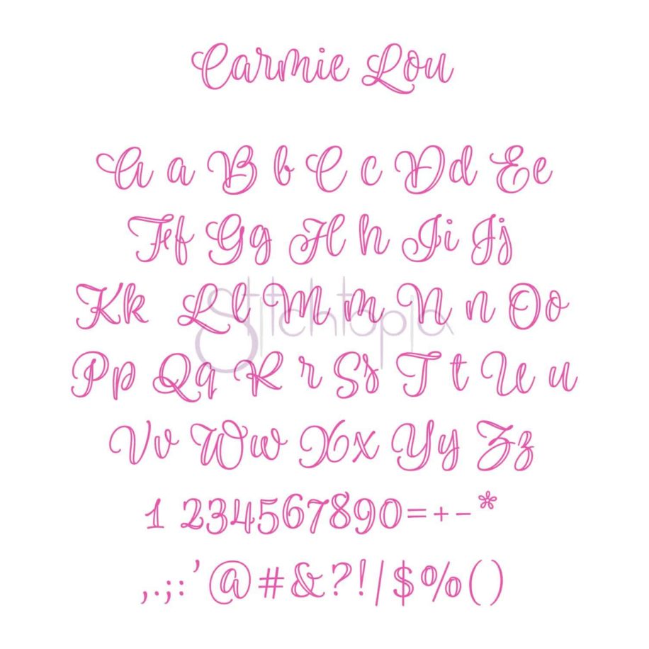 Carmie Lou Embroidery Font - 1" 1.5" 2" 2.5" - Stitchtopia