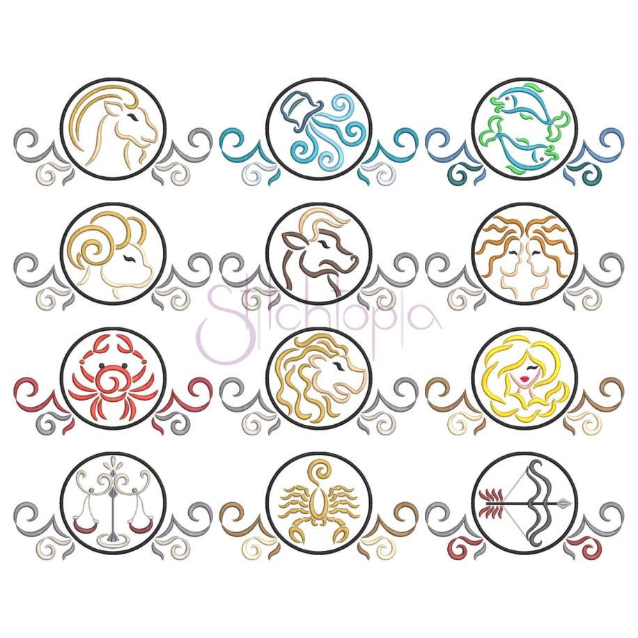 Zodiac Symbol Embroidery Design Set - Stitchtopia