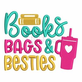 Books Bags And Besties Embroidery Design - Stitchtopia